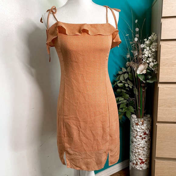 Storia | Dresses | Storia Orange And Cream Ruffle Mini Dress M | Poshmark